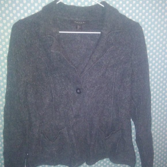 Tahari | Sweaters | Tahari Dark Grey Wool Button Cardigan Size Large ...
